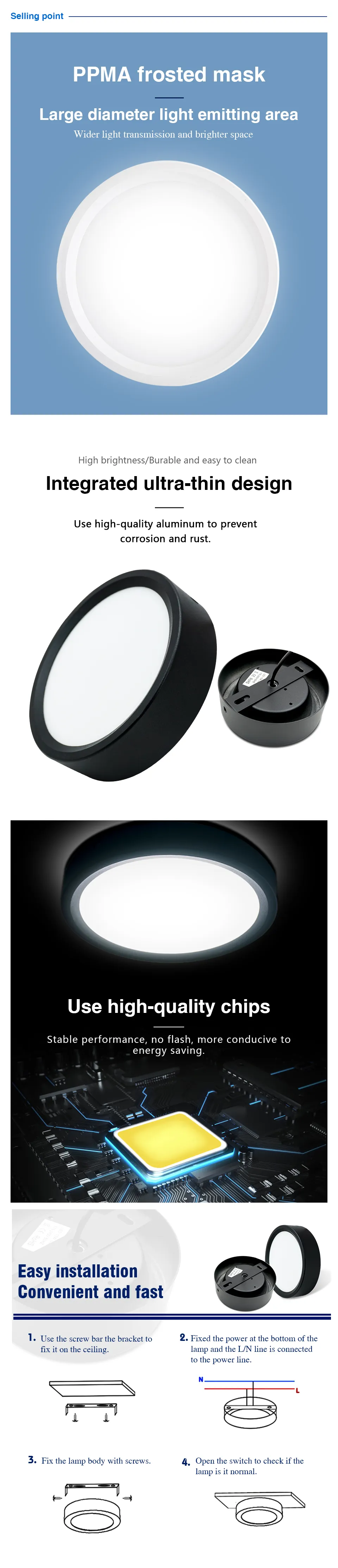 9W 18W LED Surface Mount Downlight Round Ceiling Panel, Cold/Natural/Warm White Spotlight, AC ...