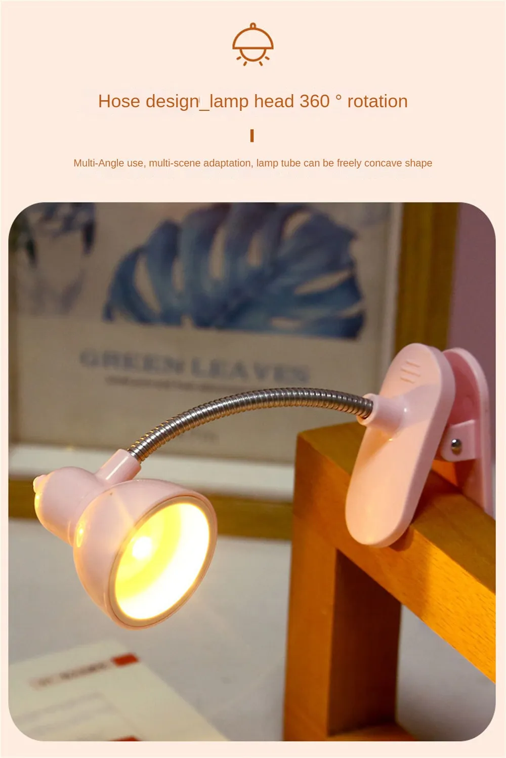 Mini LED Book Light Clip-On Battery Powered Flexible Neck Reading Lamp ...