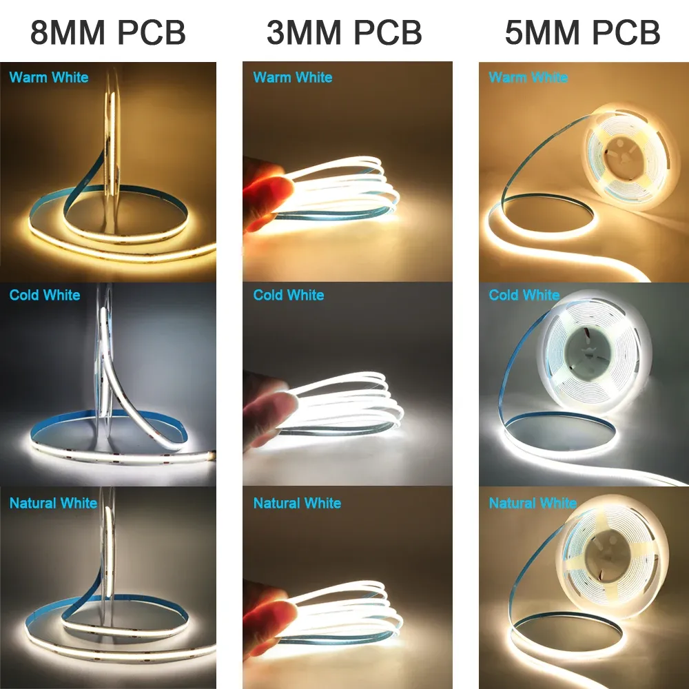 Ultra Thin 3mm & 5mm PCB COB LED Strip Lights: 12V/24V Dimmable Tape ...