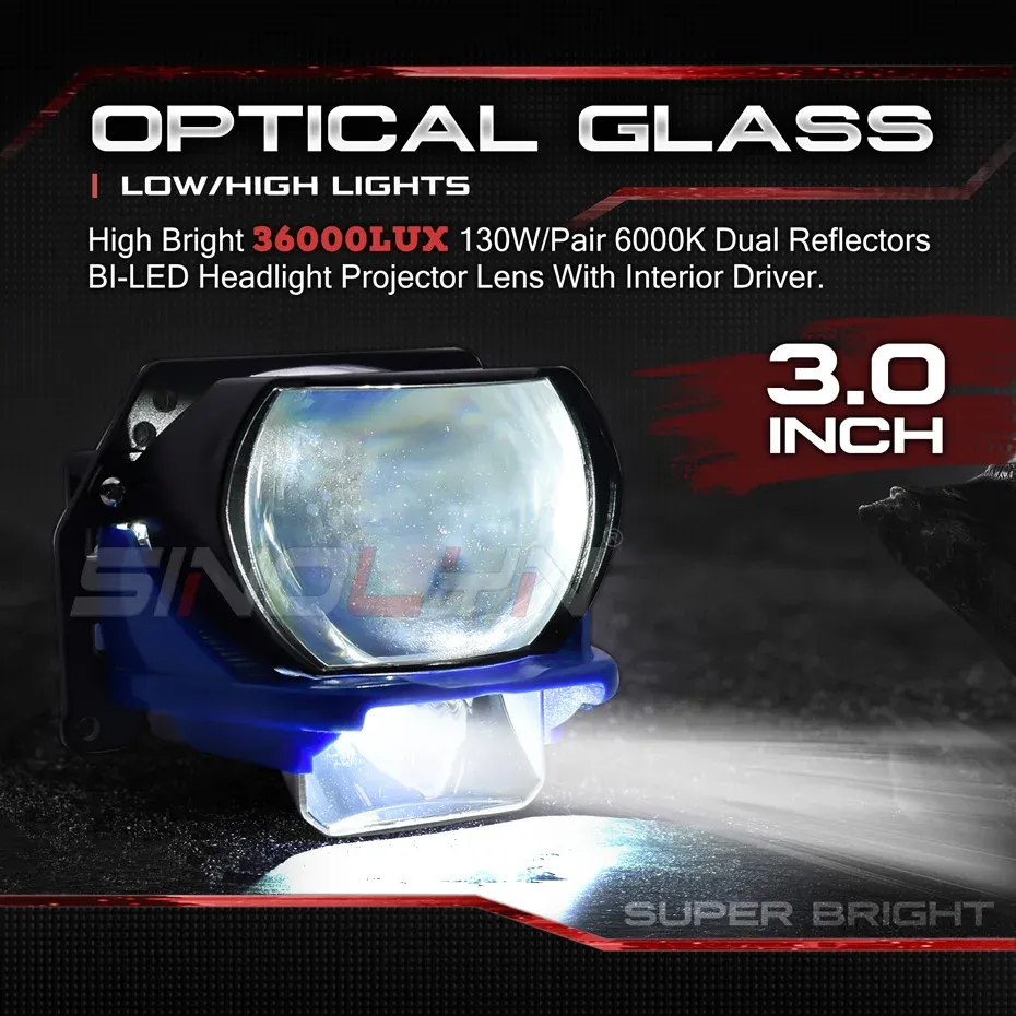 Sinolyn 130W 3 Inch Bi LED headlight for Hella 3R LED Projector ...