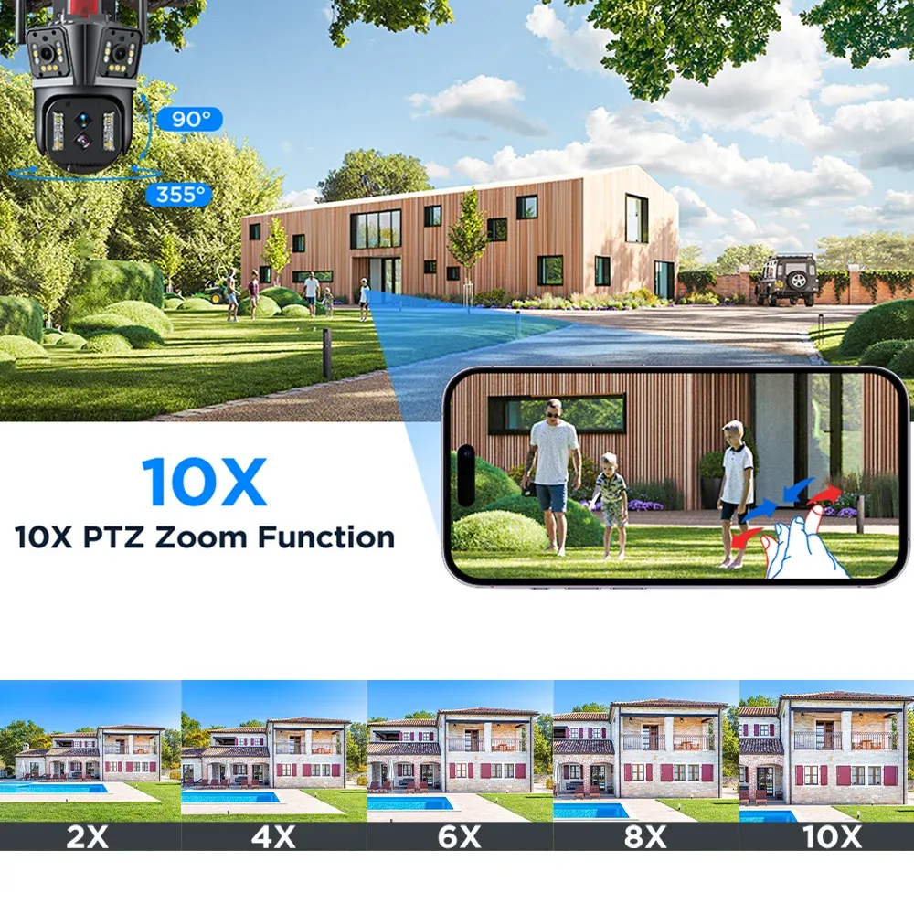 8K 16MP Four Lens PTZ Security Camera Outdoor: 10x Zoom, 4K CCTV, WiFi ...