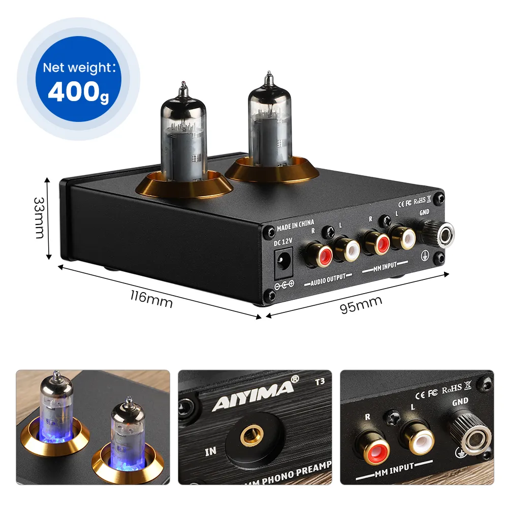 AIYIMA T3 Phono Tube Preamp for Turntable - Mini HiFi Vacuum Tube ...