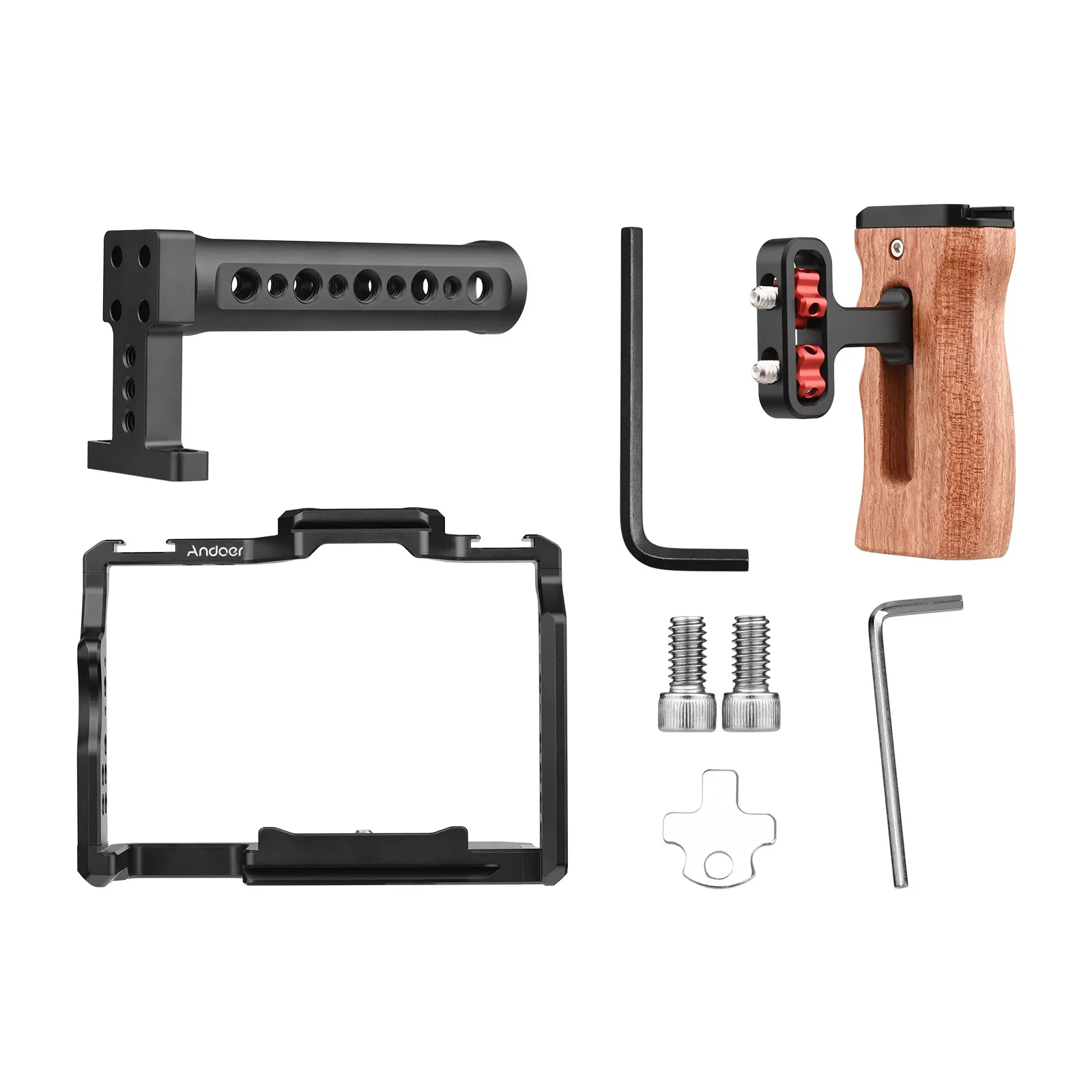 Andoer Camera Video Cage Top Handle Side Wooden Grip Dual Cold Shoe ...