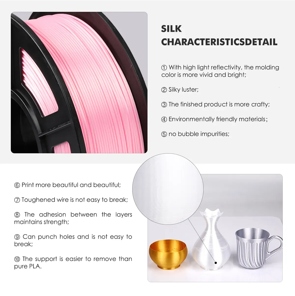 SUNLU PLA SILK Filament 1KG/330M 2.2 Lbs 3D Printer Filament DIY For 3D ...