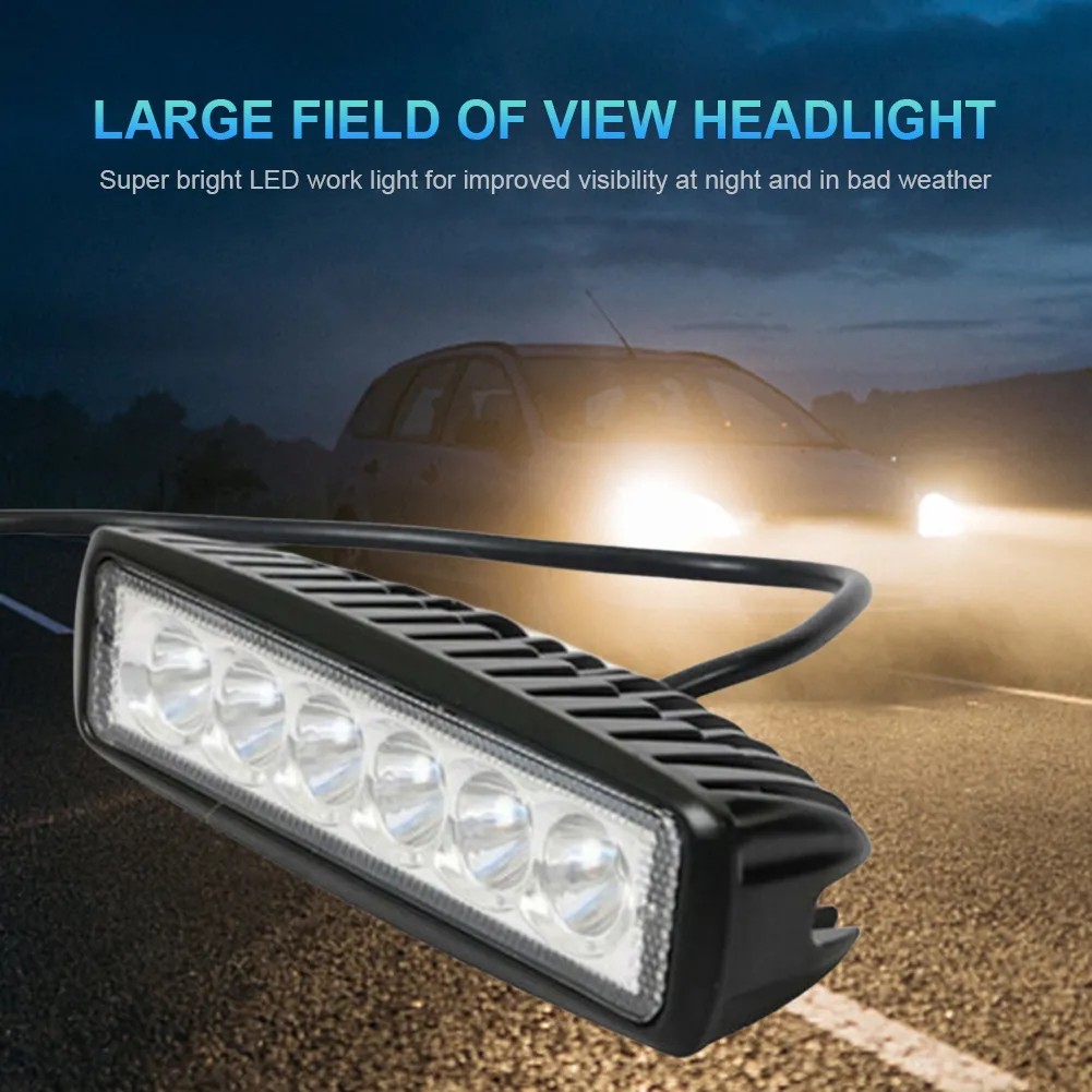 6500K-7500K Car Driving Lamp 18W DC 12V LED Work Light 800LM Bar Flood ...