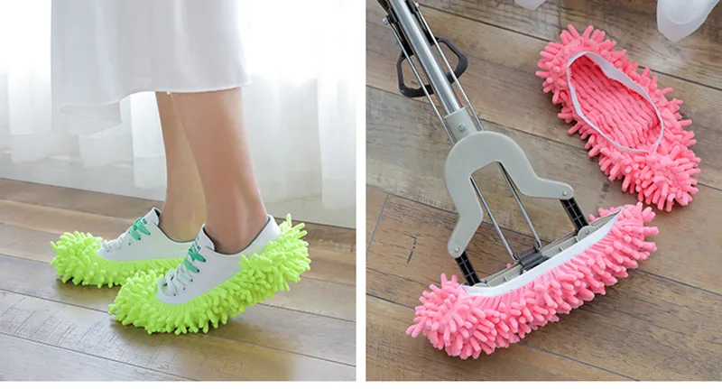 Microfiber Floor Dust Cleaning Slippers Chenille Cloth Reusable Mop ...
