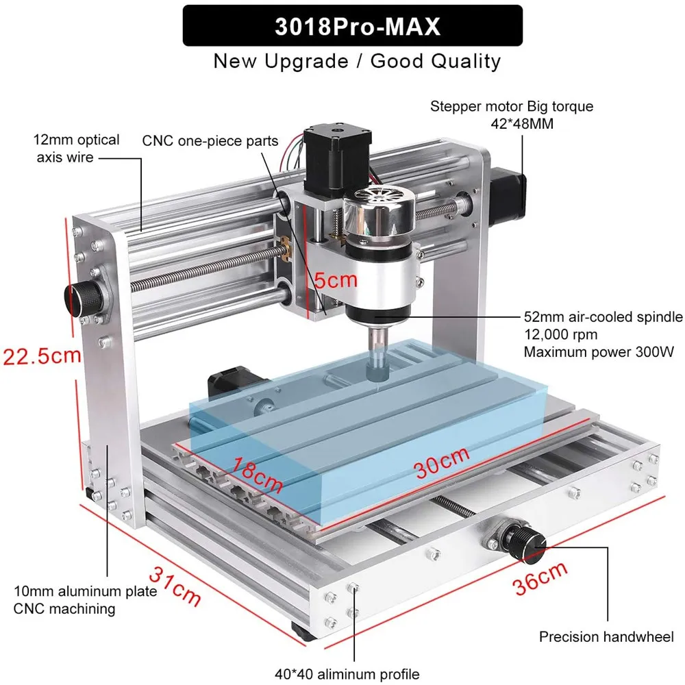3018 Pro MAX CNC Milling Machine W/ 200W Spindle, Laser Engraver, Metal ...