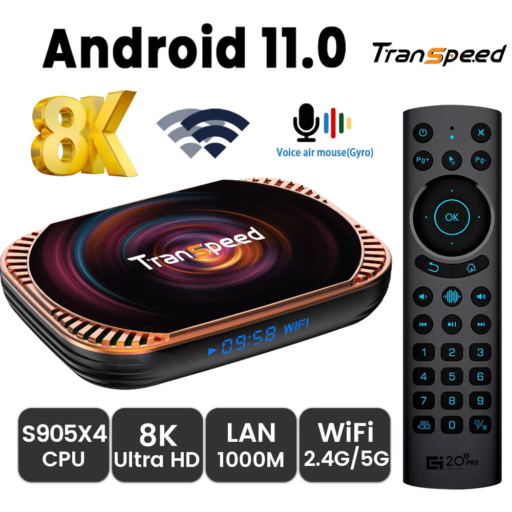 Transpeed 8K 3D Android 11 TV Box, 4K Media Player with Amlogic S905X4 ...