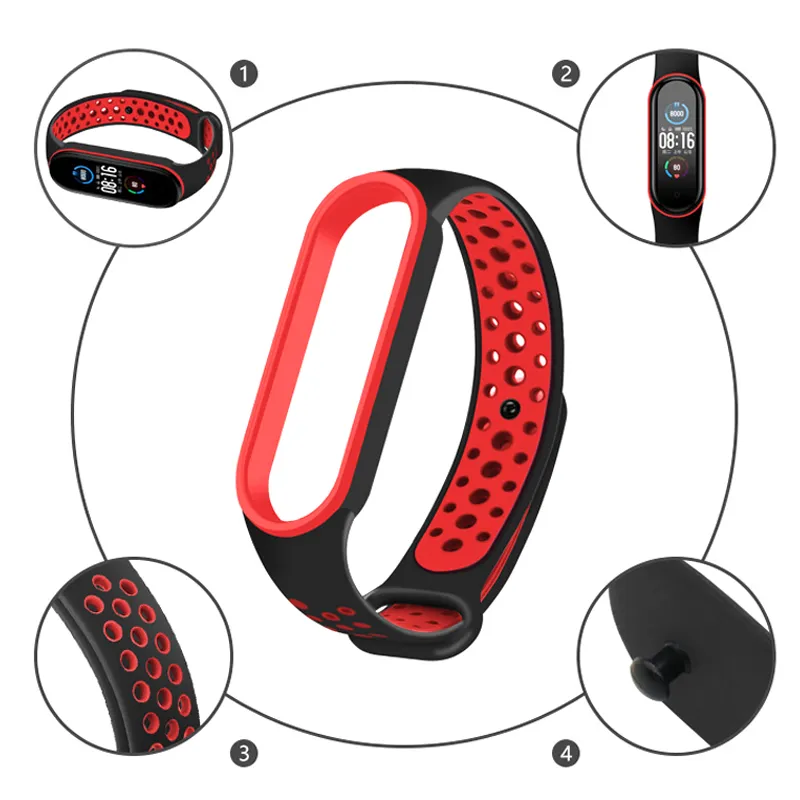 Strap for Xiaomi Mi Band 3 4 5 6 7 Silicone Anti-Sweat Replacement ...
