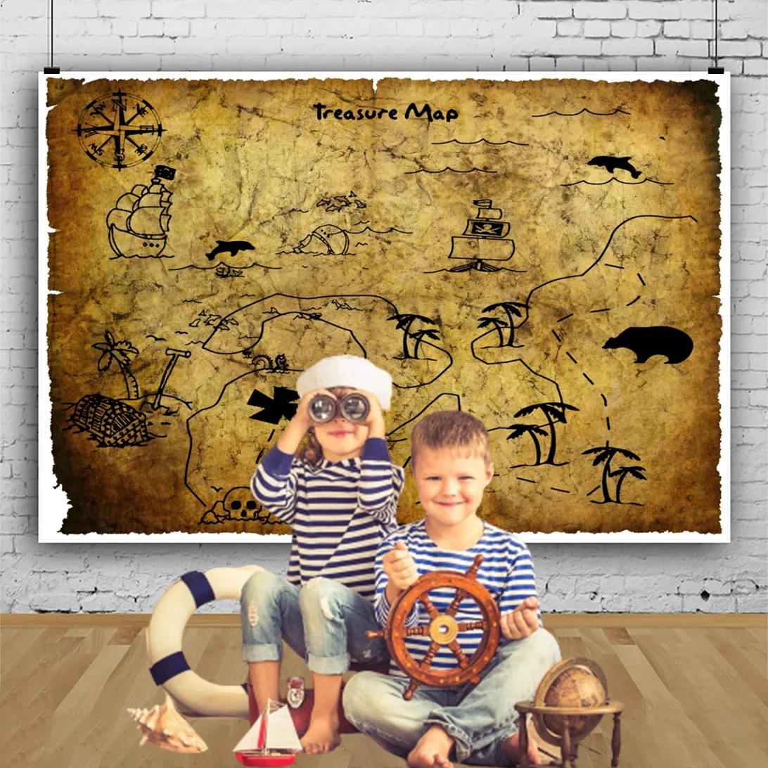 Vintage world map world map Backdrop with Pirate Airplane Compass ...