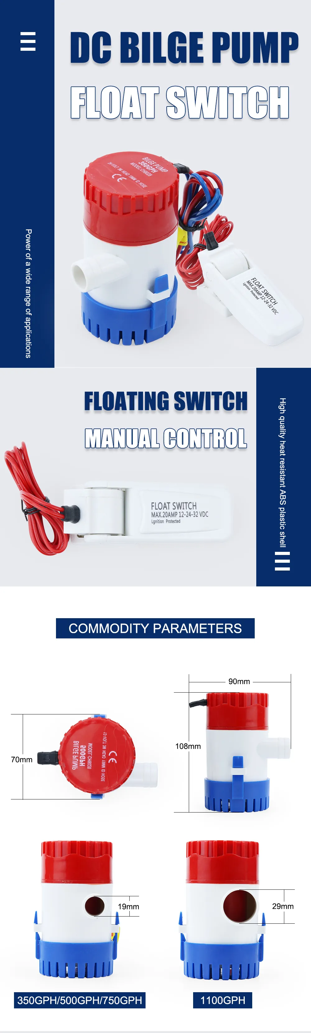 Mini Electric Submersible Boat With Float Switch Sensor 12V DC, 500/750 ...