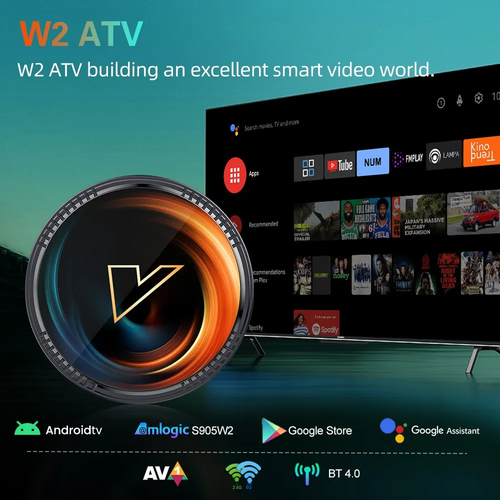 W2 ATV Smart TV Box: 4K AV1, 5G WiFi, Google Voice, 2G16G/4G32G/64G ...