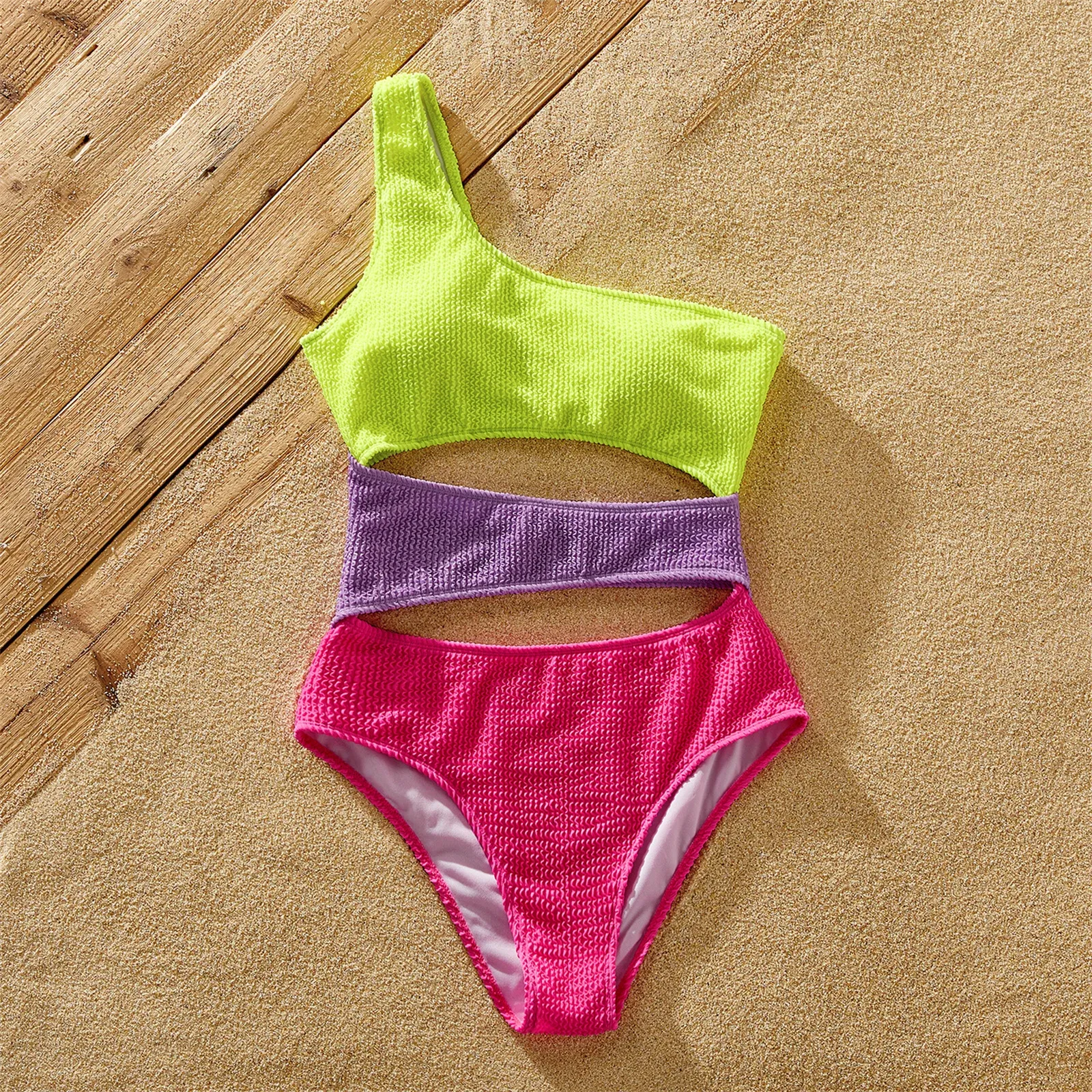 DHgate.com:PatPat Matching Fluo Colorblock One Shoulder Cut Out ...