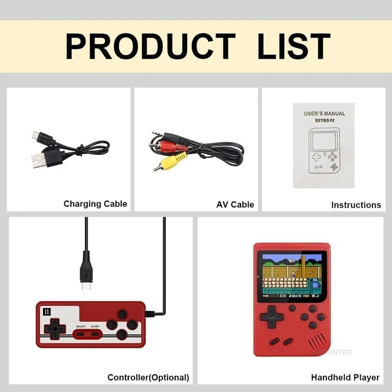 Mini Retro Handheld Game Console 3.0 Inch LCD Portable 8-Bit 500 Built ...