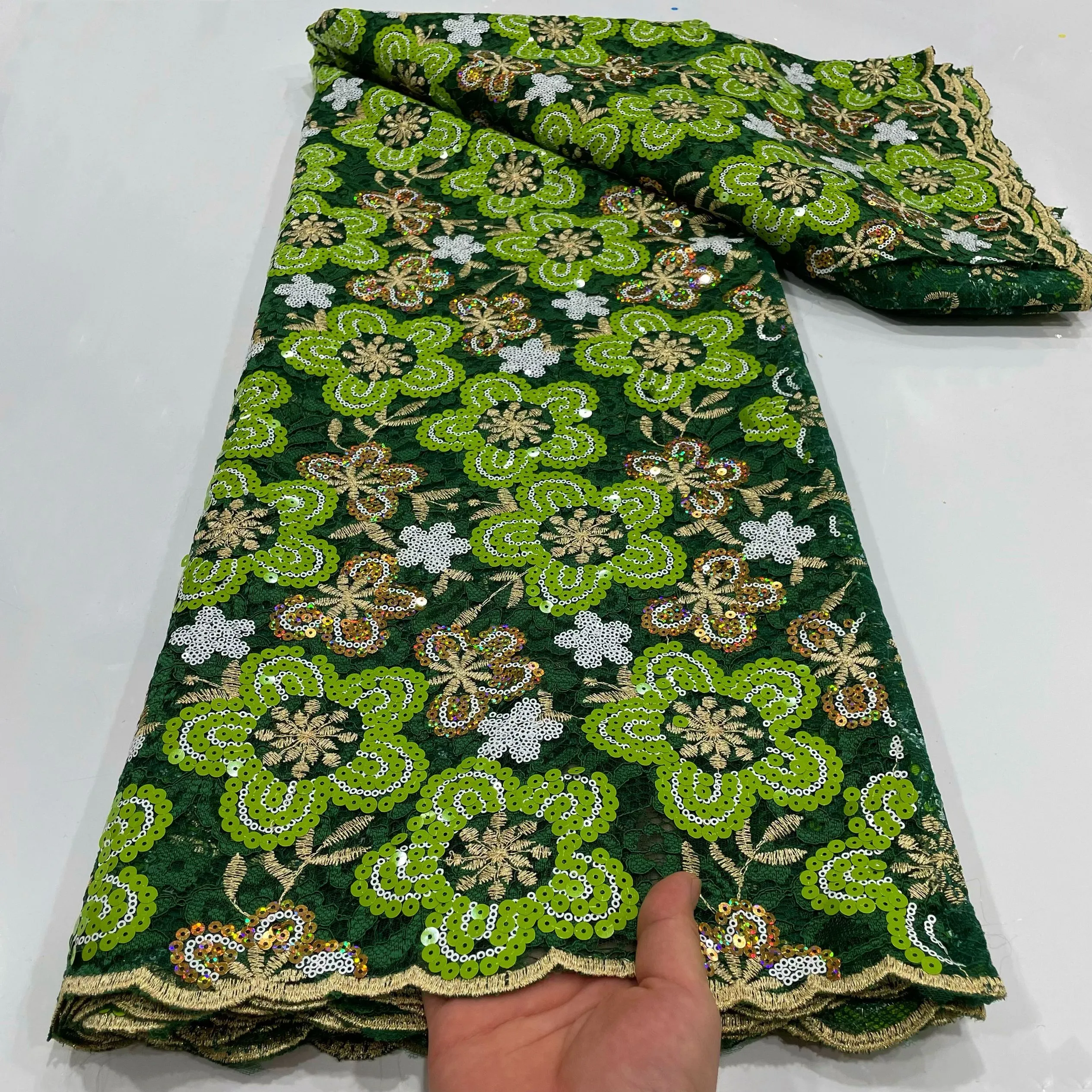 Exquisite Embroidered Cord Lace Fabric - 5 Yards of Premium Sequined ...