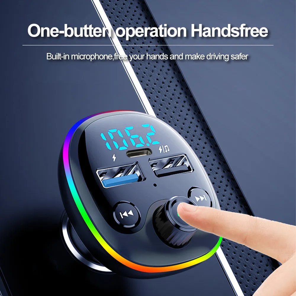 Car Bluetooth FM Transmitter PD Type C Dual USB Fast Charger Handsfree ...