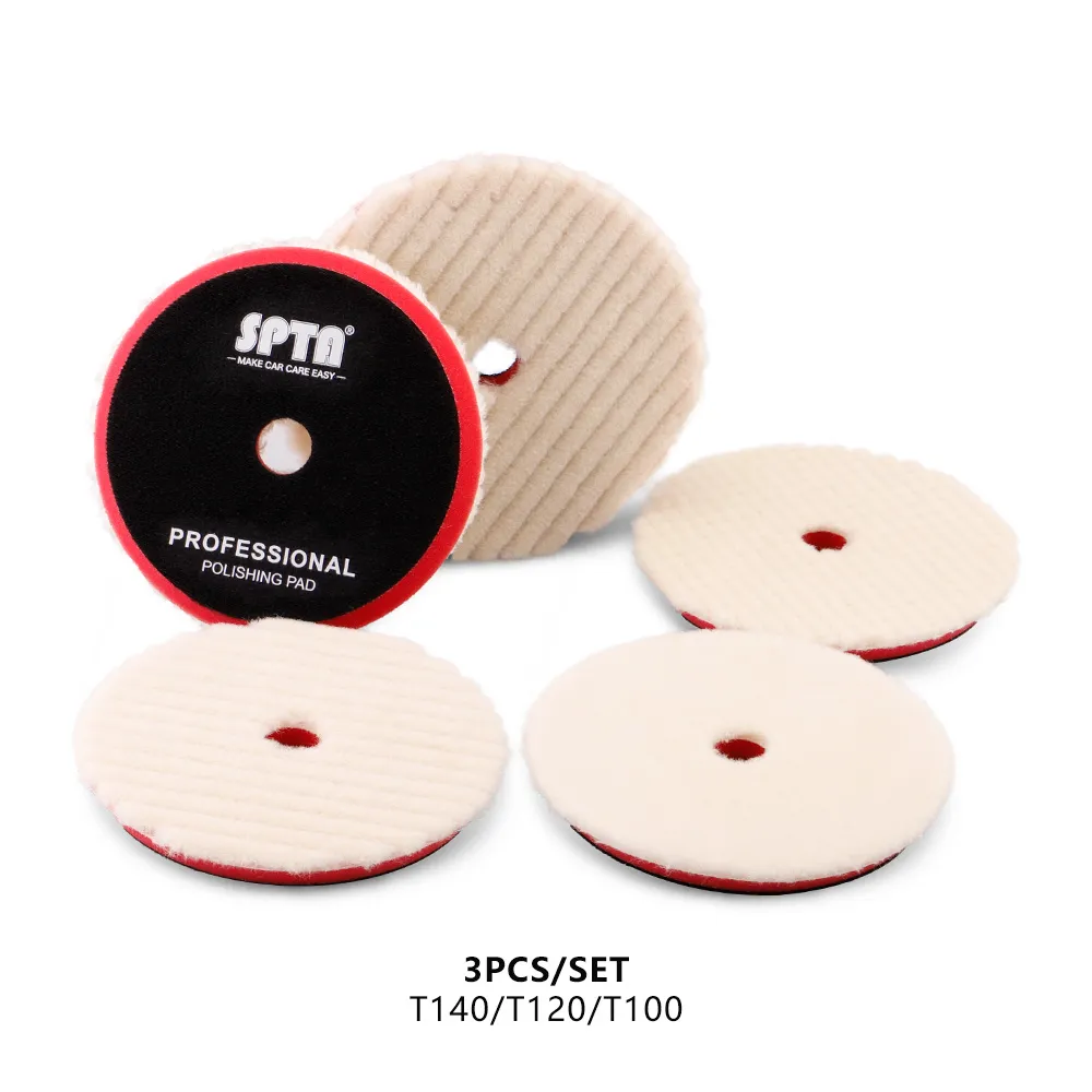 SPTA 5 Inch Woollen Polishing Pad Buffer with Hook and Loop Backer for ...
