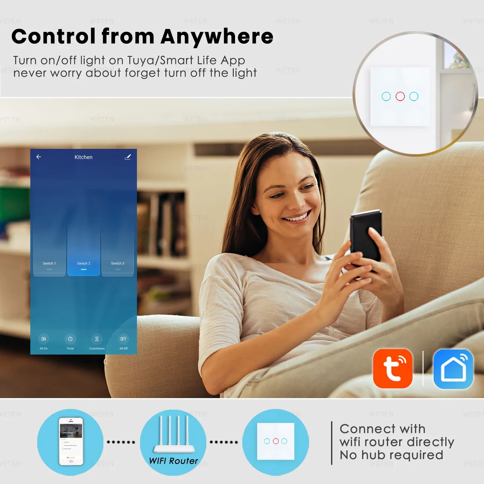 DHgate.com:Smart Wi-Fi Touch Light Switch, No Neutral Wire, 433 MHz, 1 ...