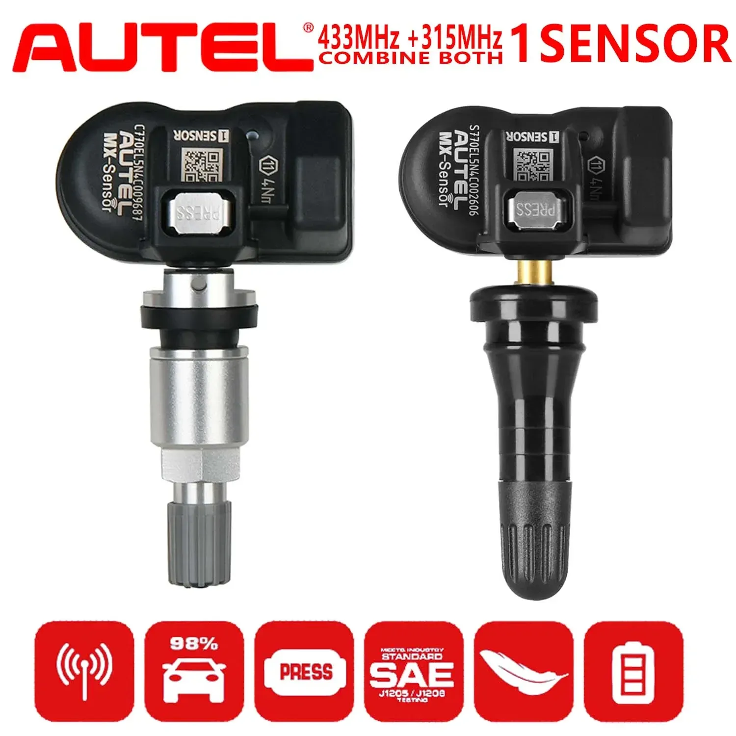 Autel 2in1 TPMS Car Tire Sensor - Clone-able Programming Sensors for ...