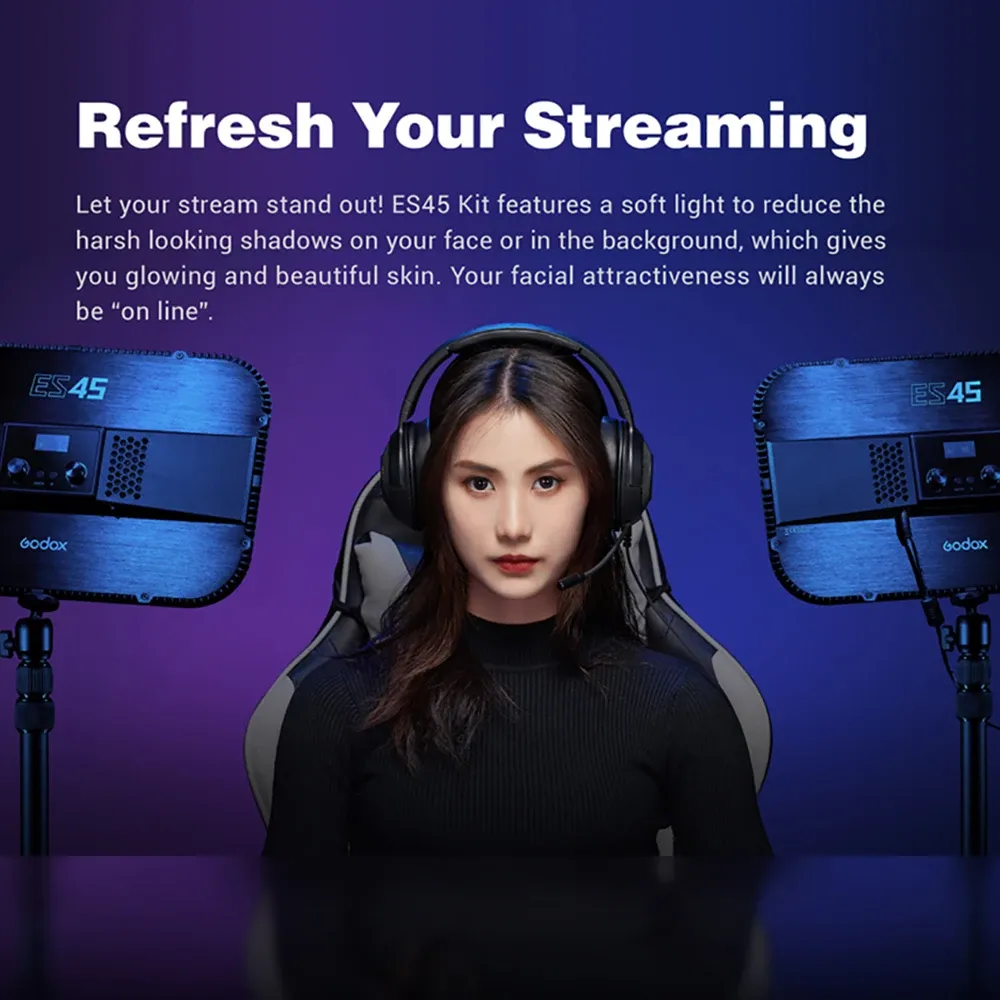 DHgate.com:Godox ES45 2800K-6500K LED Video Light Kit w/ Mounting Rod, APP & Remote Control for ...