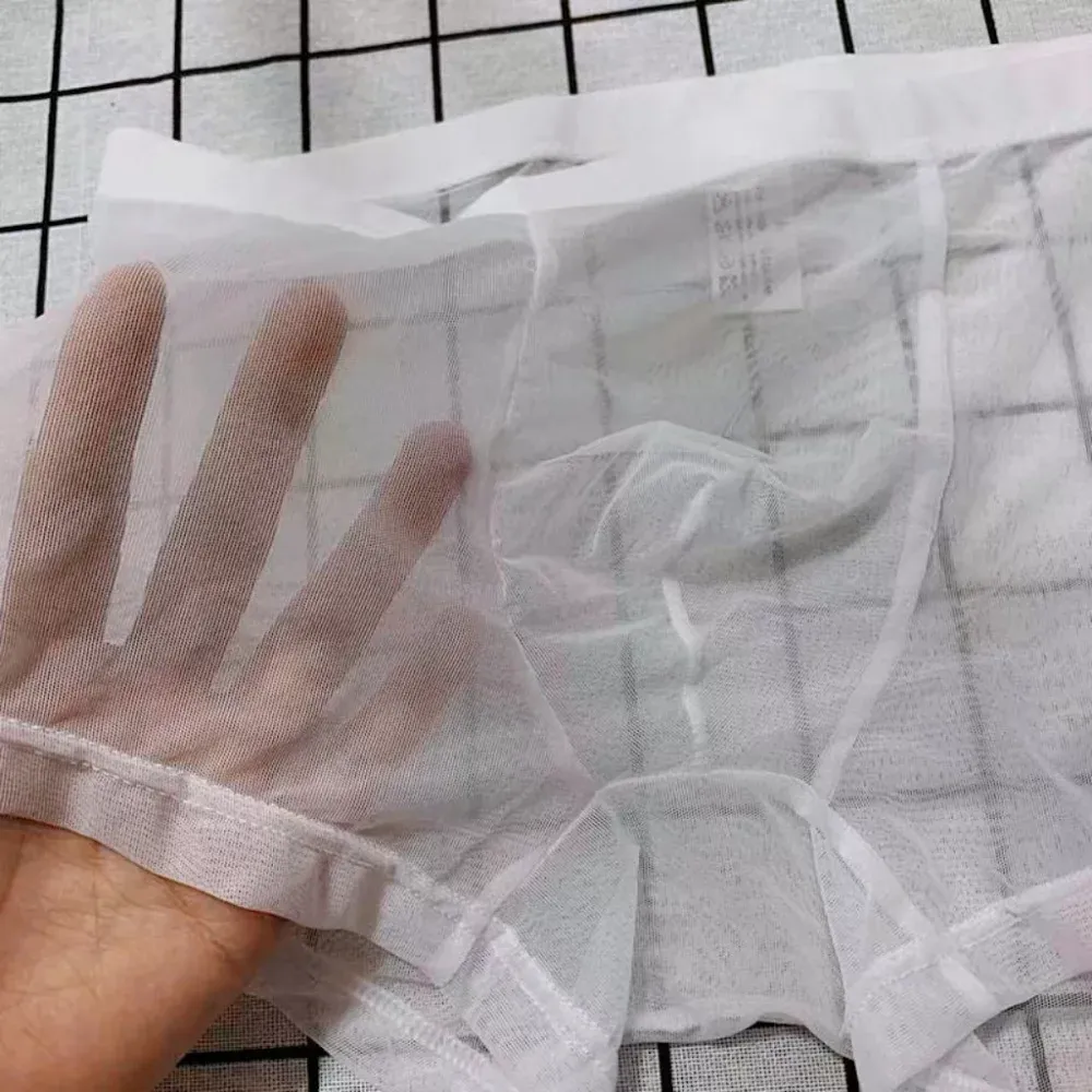 Men Ice Silk Sexy Boxer Pants See Through Male Underpants Sexy Low ...