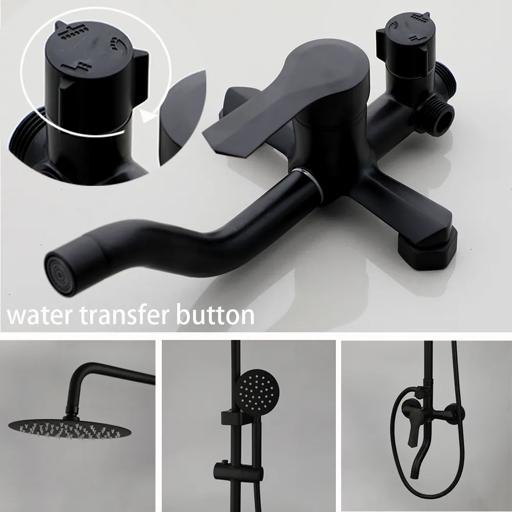 Adjustable Rain Shower Head Set Matte Black Wall Mounted 3 Way Mixer ...
