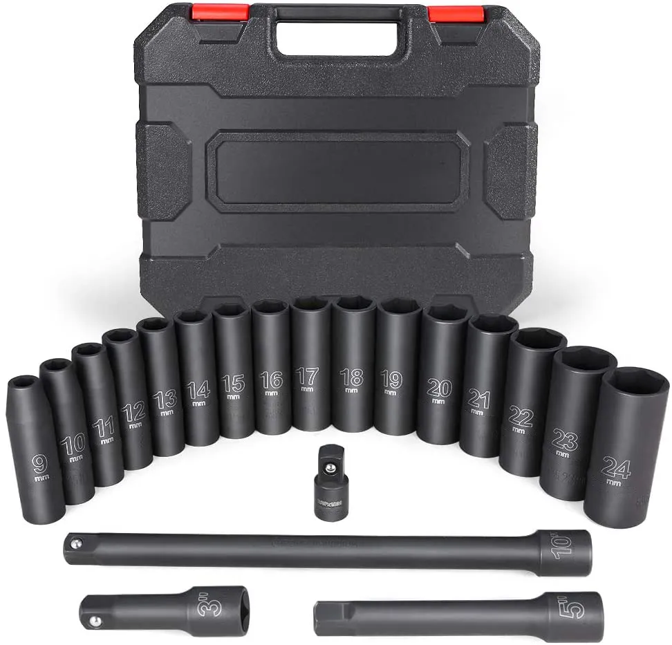 20-Piece Universal Deep Impact Socket Set for 1/2'' Metric Drive Air ...