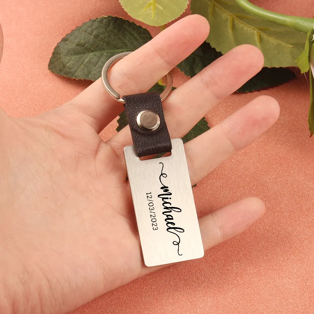 DHgate.com:Custom Leather Steel KeyChain, Engraved Name Metal Keychain ...