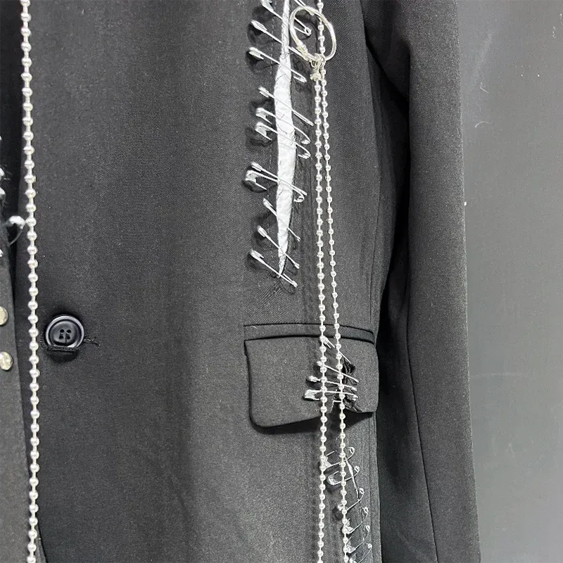 Men's Single-Breasted Solid Color Long Sleeve Blazer with Metal Chain ...
