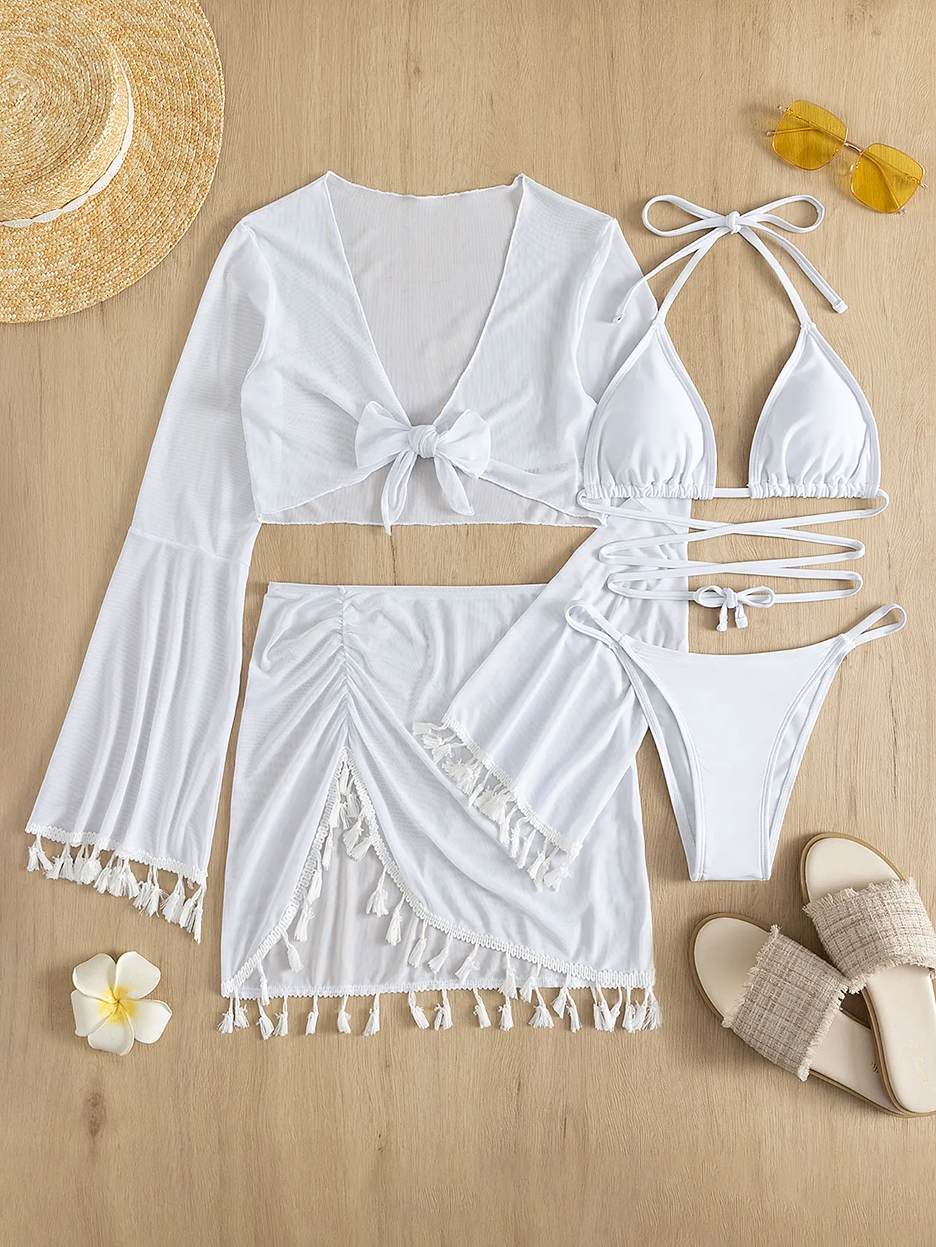DHgate.com:Lace-Up Triangle Halter Bikini Swimsuit and Cover Up Top ...