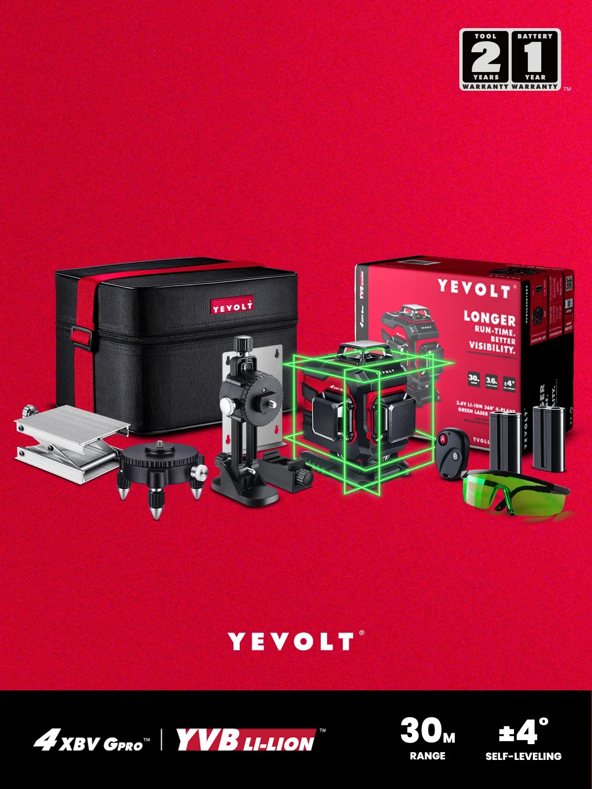 DHgate.com:YEVOLT 4D 16 Lines Green Laser Level Kit, Self-Leveling ...