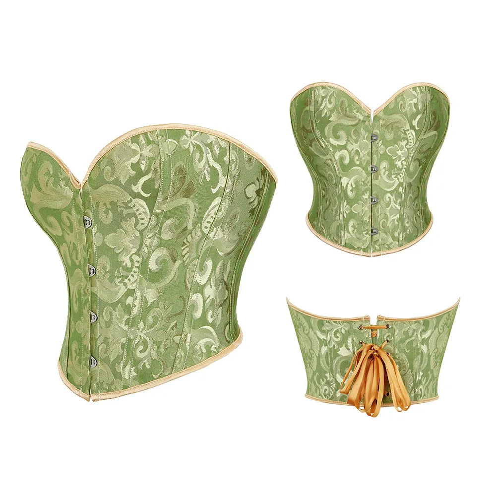 Jacquard Overbust Corset Crop Top, 4 Button Short Torso Waist Bustier ...