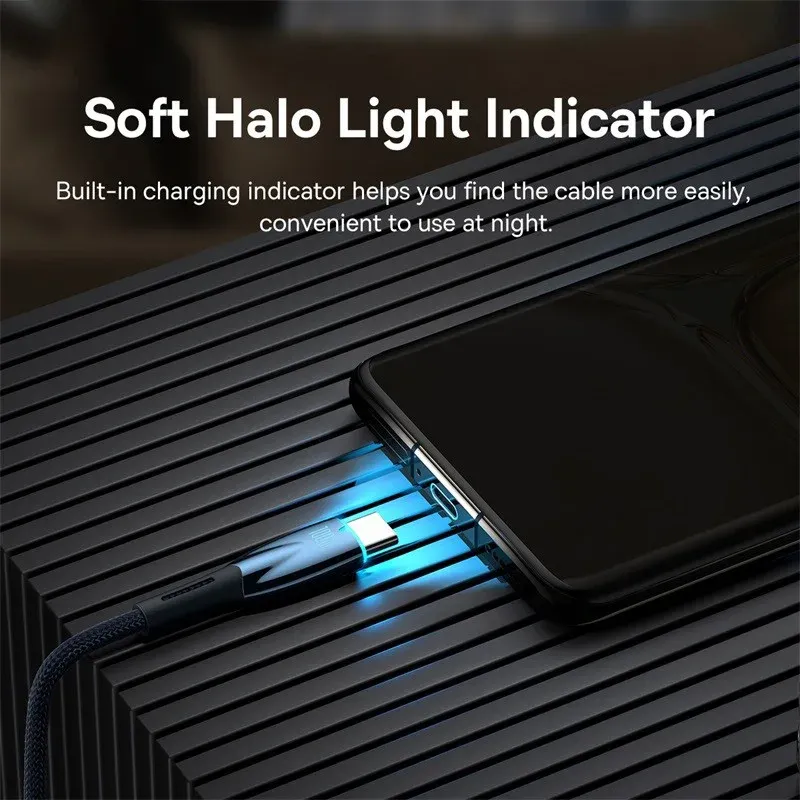 Baseus USB Type-C Cable 100W Fast Charging 6A Smart LED Indicator Cord ...