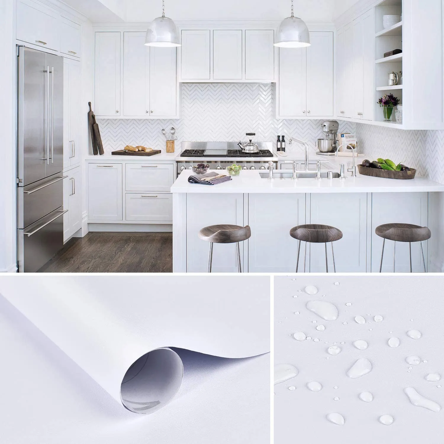 wholesale White Self Adhesive Wallpaper Matte Grey White Black Vinyl Shelf Liner for Kitchen Drawer Countertop