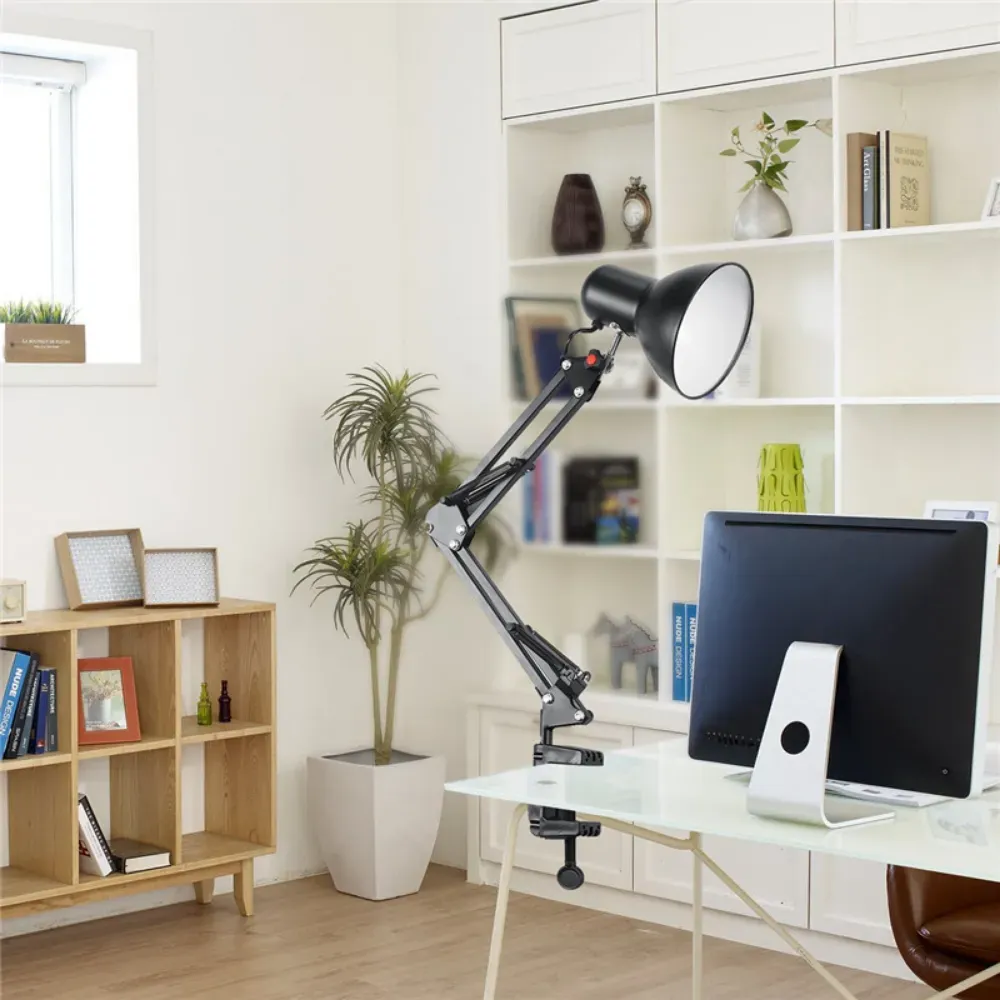 Adjustable Desk Light With Clamp, Flexible Swing Arm E27 Desk Light ...