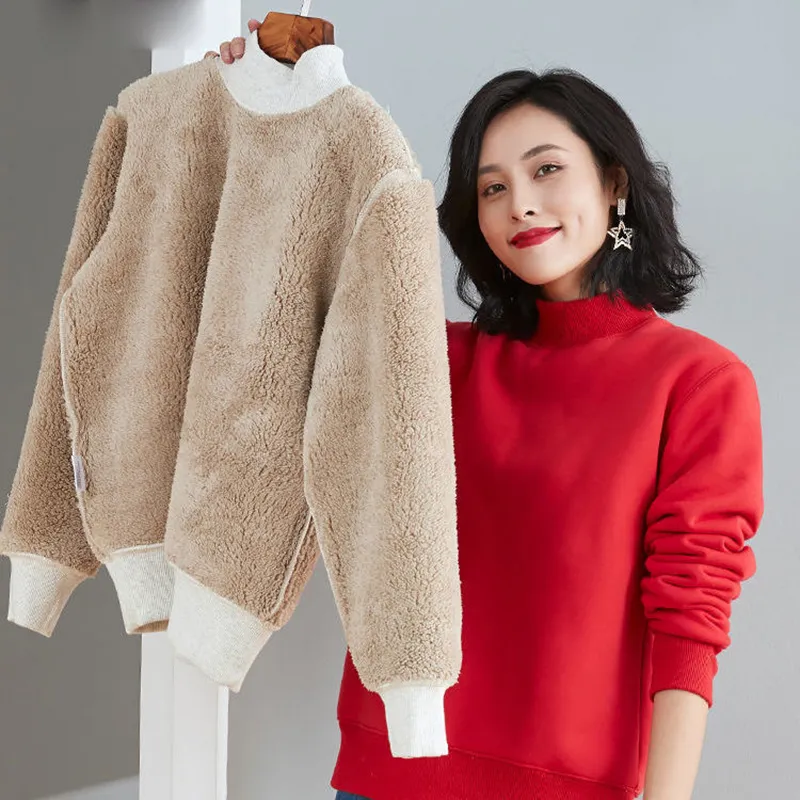 DHgate.com:Womens Cozy Fleece Half-Zip Lambswool Turtleneck Winter ...