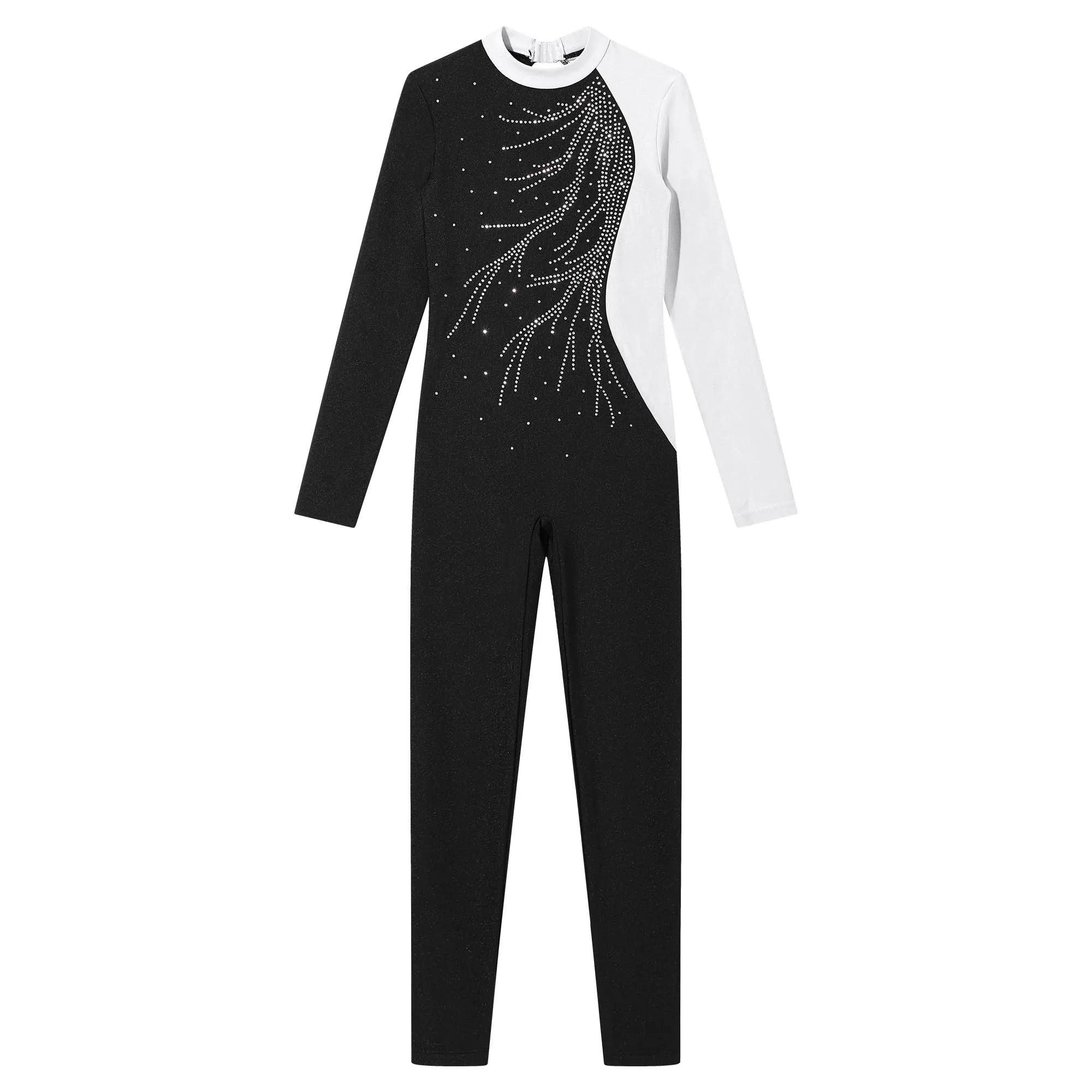Girls' Long Sleeve Figure Skating Costume Shiny Rhinestone Bodysuit ...