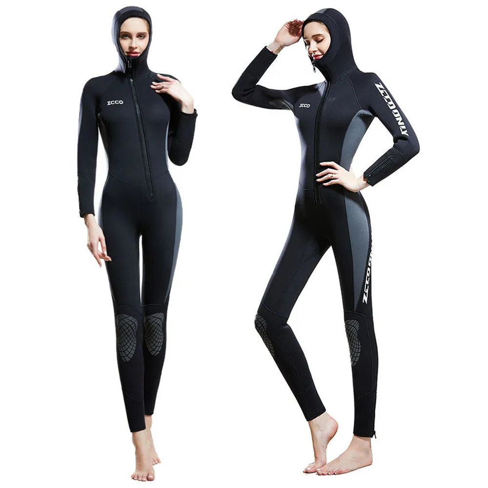 5mm Neoprene Women's Full Body Hooded Front Zipper Wetsuit for Winter ...