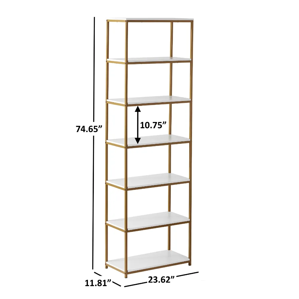 Gold Metal Frame bookcase bookshelf with 6 Shelves - Ideal for Book ...