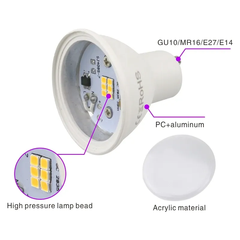 High-Brightness LED Spotlight, 6W GU10/E27/E14 Lampada LED, 24/120° Adjustable Spotlight Bulb ...