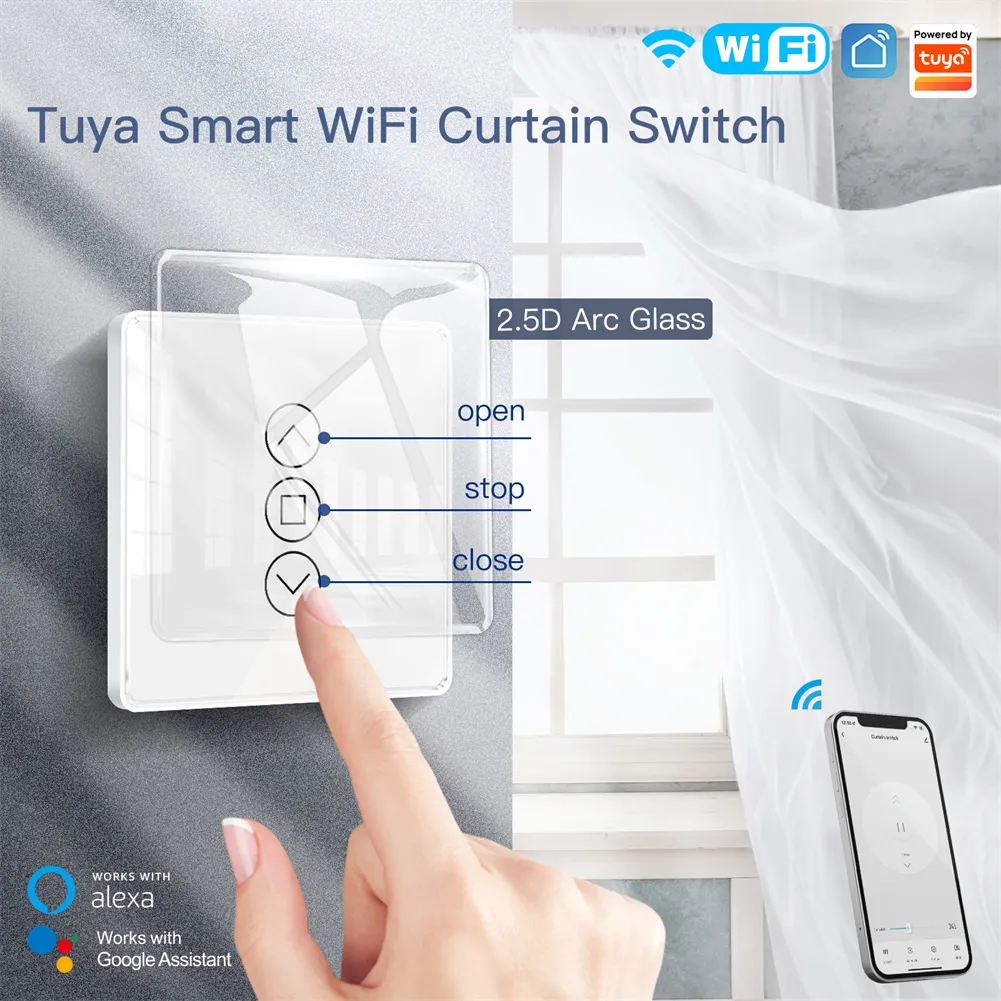Smart WiFi Curtain Switch - RF433 Touch Roller Shutter Control, Voice ...