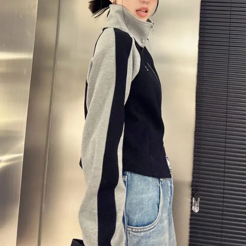 DHgate.com:Deeptown Womens Y2K Korean Patchwork Zip-Up 90s Oversized Crop Hoodie Jacket:Fashion ...