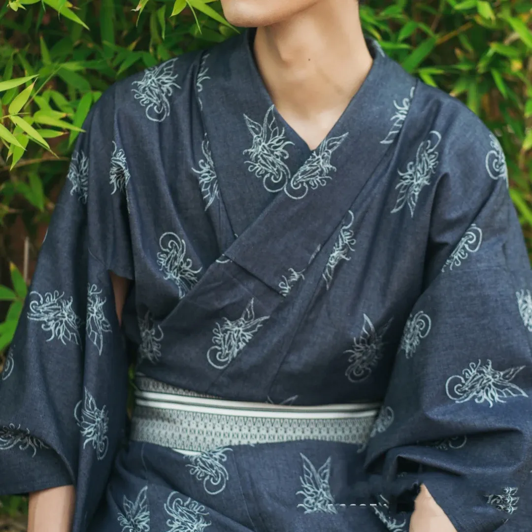 Japanese Men's Yukata: Traditional Samurai Kimono, Soft Cotton Blend, Comfortable Homewear for ...