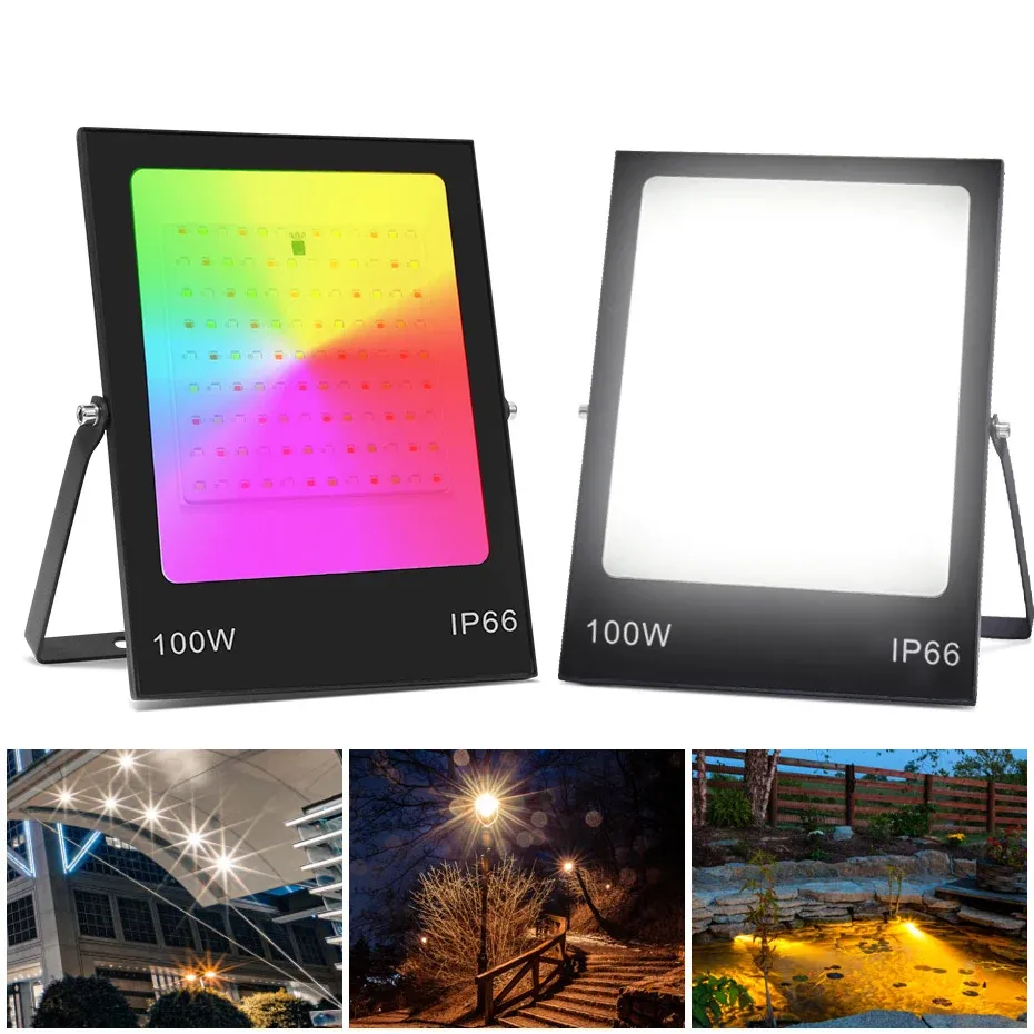 30-200W LED RGB Floodlight, Waterproof IP66, Outdoor Spotlight, Warm ...