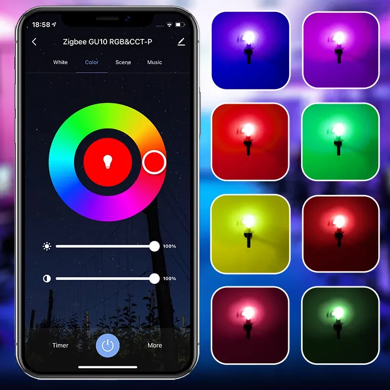 Smart Light Bulb App Control: MOES Tuya ZigBee GU10 RGB+W White ...