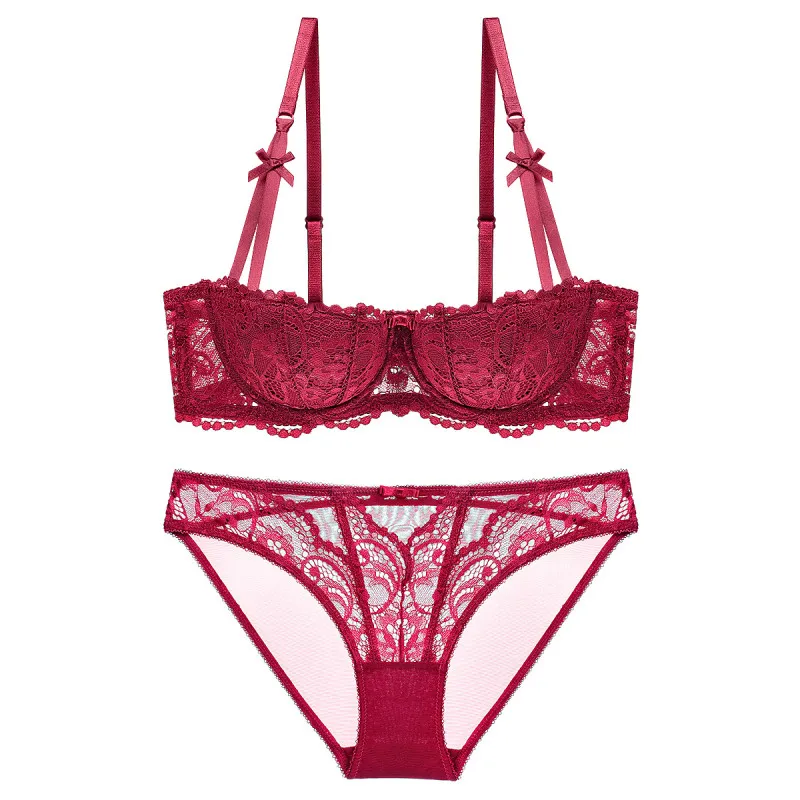 Varsbaby Bow Underwire Half Cup Push Up Bra and Panties Set with Garter ...