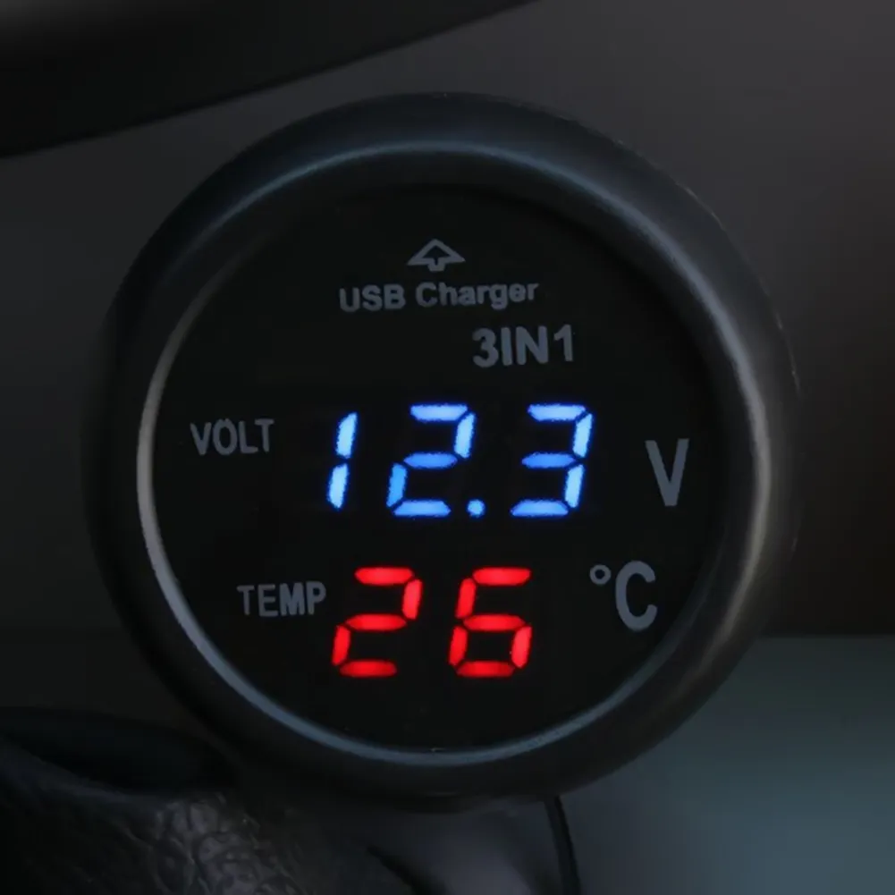 DHgate.com:3-in-1 Car Voltmeter & Thermometer: Digital LED Display, USB ...