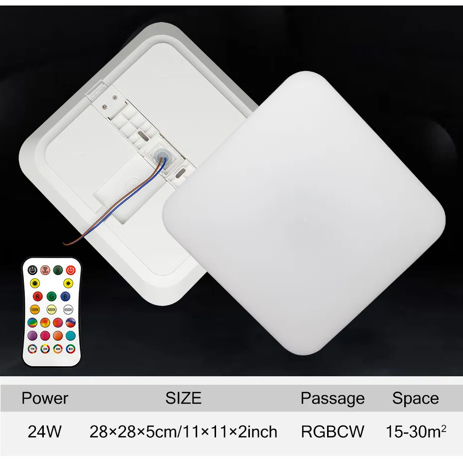 Dimmable Square LED Panel Light: Color Changing RGBW Ceiling Fixture ...