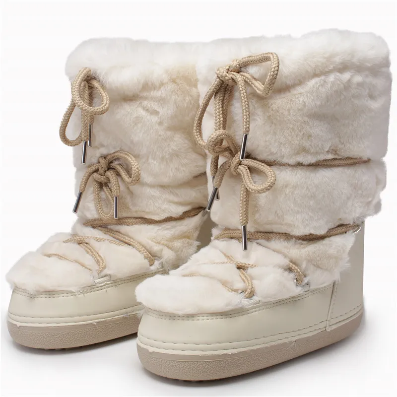 Premium Fluffy Winter Boots: Lace-Up Platform Snow Boots for Women ...