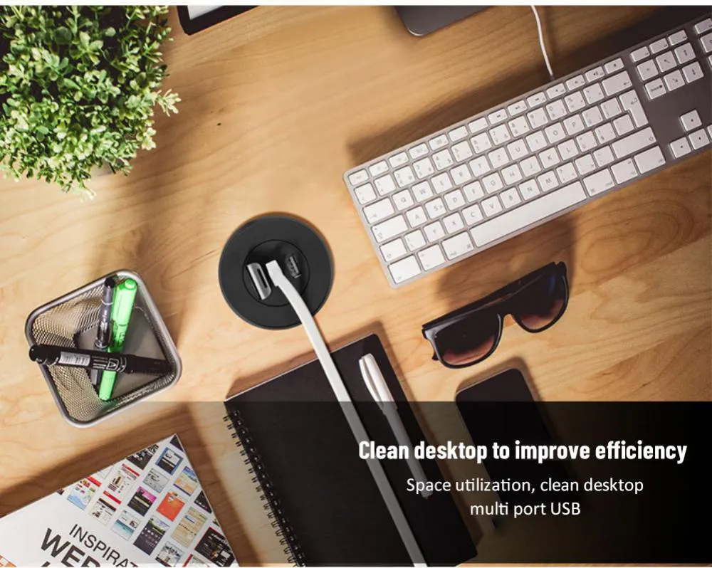 3 In 1 USB 2.0 Hub Desktop Embedded HUB Hub Computer Desk One Drag ...